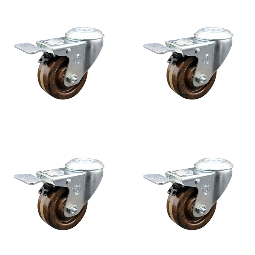 3 Inch High Temp Phenolic Swivel Bolt Hole Caster Set with Total Lock ...