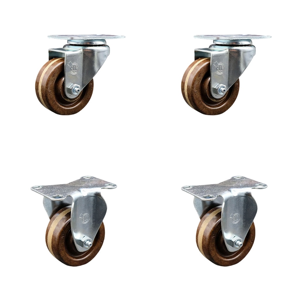3 Inch High Temp Phenolic Wheel Swivel Top Plate Caster Set with 2 ...