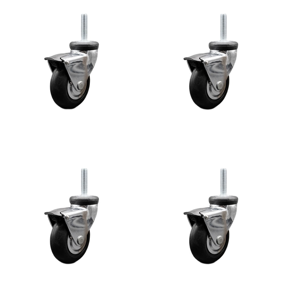 3 Inch Hooded Neoprene Rubber 10mm Threaded Stem Casters with Brakes ...