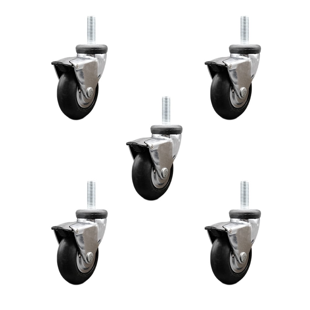 3 Inch Hooded Neoprene Rubber 5/16 Inch Threaded Stem Casters with ...