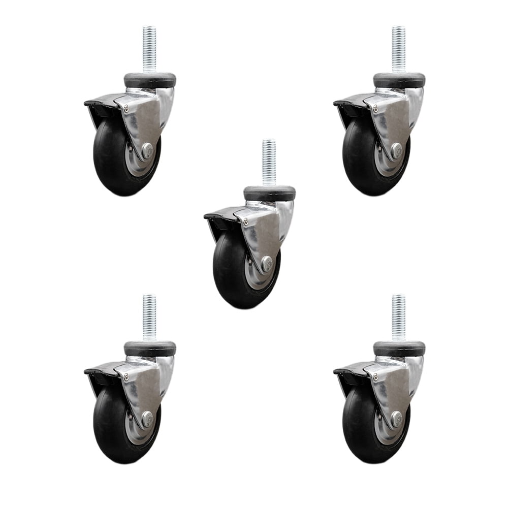 3 Inch Hooded Neoprene Rubber 5/16 Inch Threaded Stem Casters with ...