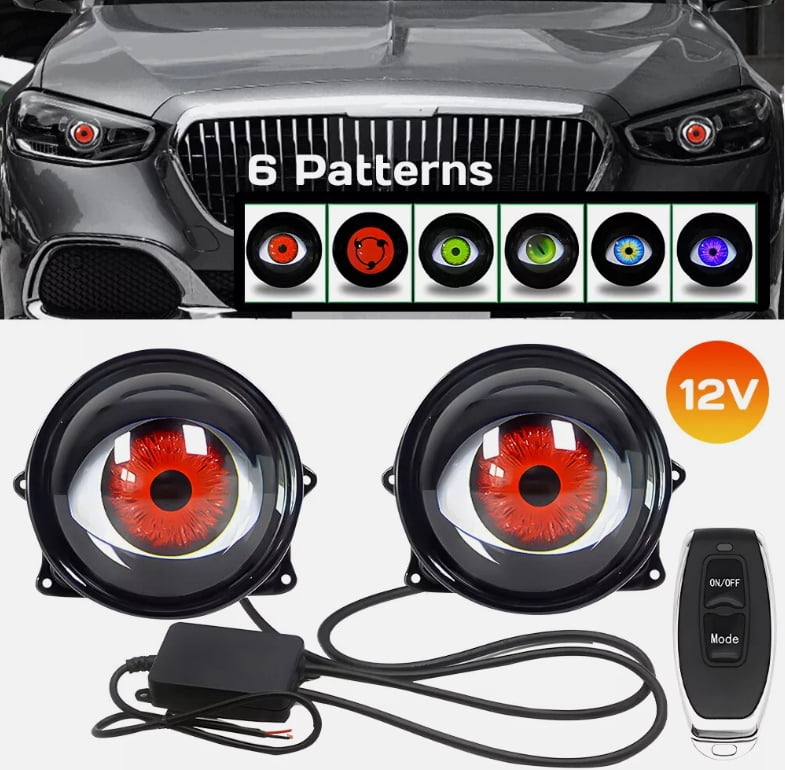 3 Inch LED Dynamic Devil Eyes Lights 12V Car Remote Control Headlight ...