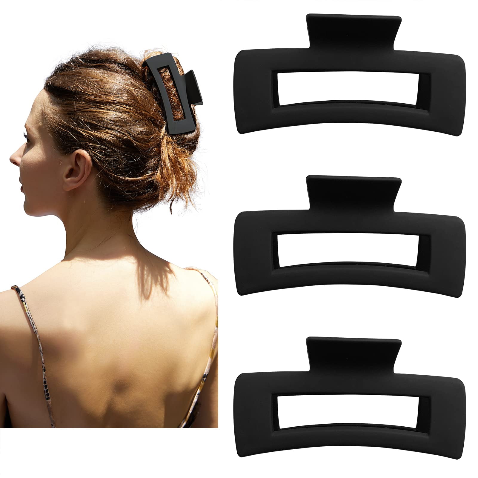 3 Inch Large Hair Claw Clips, No Slip Matte & Glossy Unbreakable Square ...