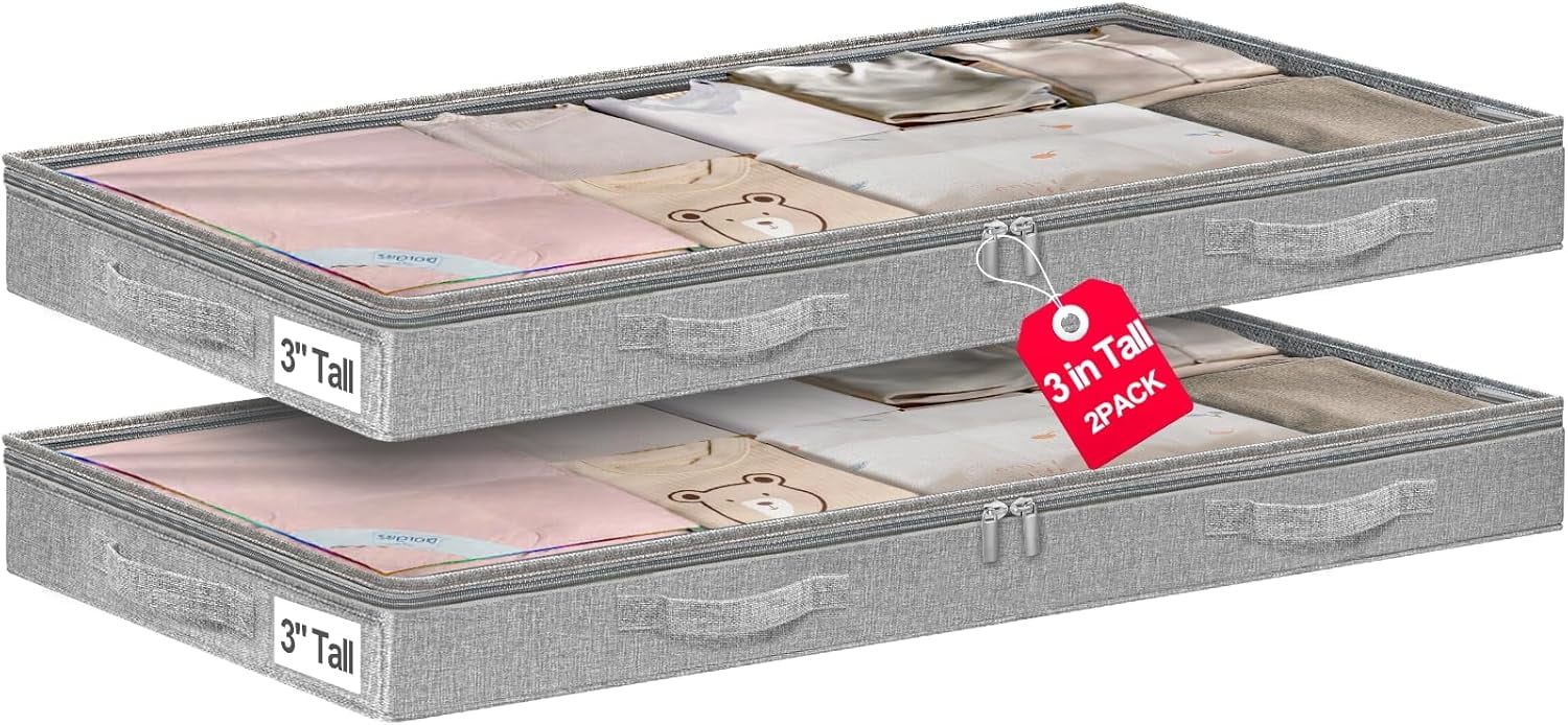 3 Inch Low Profile Under Bed Storage Bins with NO STURCTURE Design ...