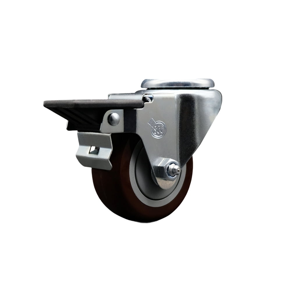 3 Inch Maroon Poly Wheel Swivel Bolt Hole Caster with Posi Lock Brake ...