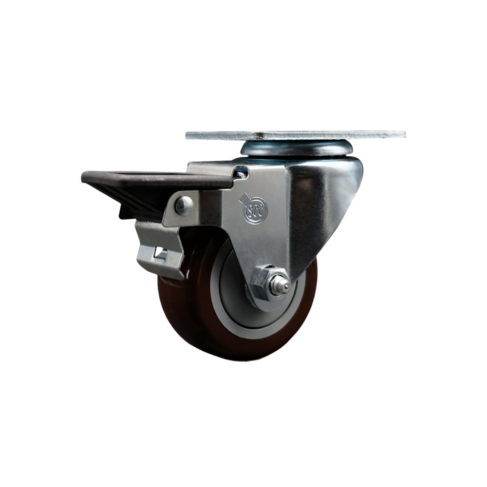 3 Inch Maroon Poly Wheel Swivel Top Plate Caster Posi Brake Service ...