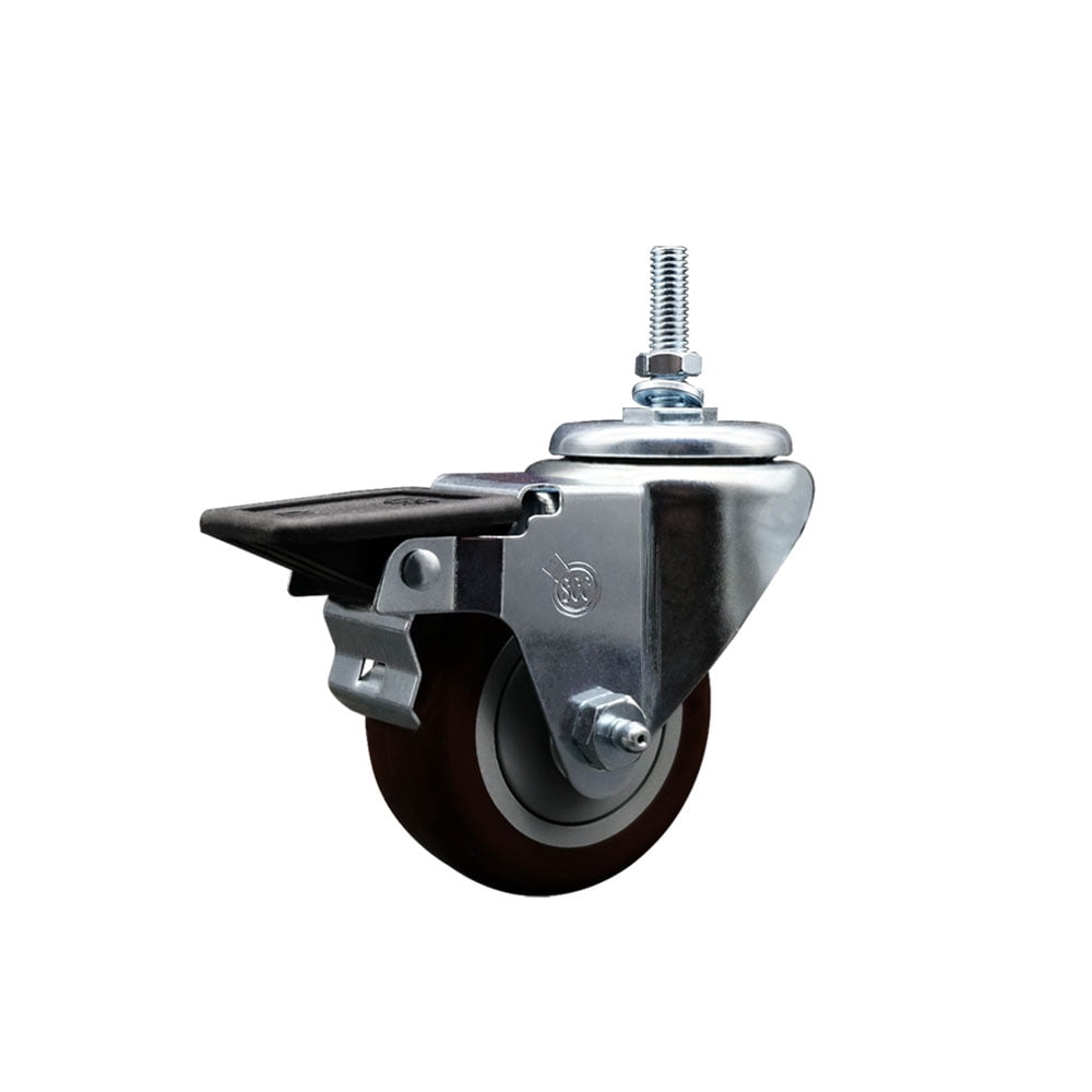 3 Inch Maroon Polyurethane 12MM Threaded Stem Caster with Brake ...