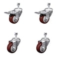 3 Inch Maroon Polyurethane Swivel ½ Inch Stem Caster Set 2 Total Lock ...