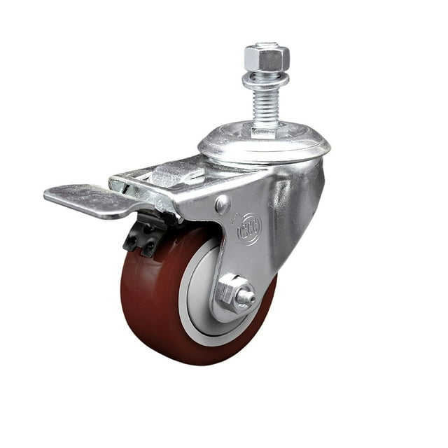 3 Inch Maroon Polyurethane Wheel Swivel ½ Inch Stem Caster with Total ...
