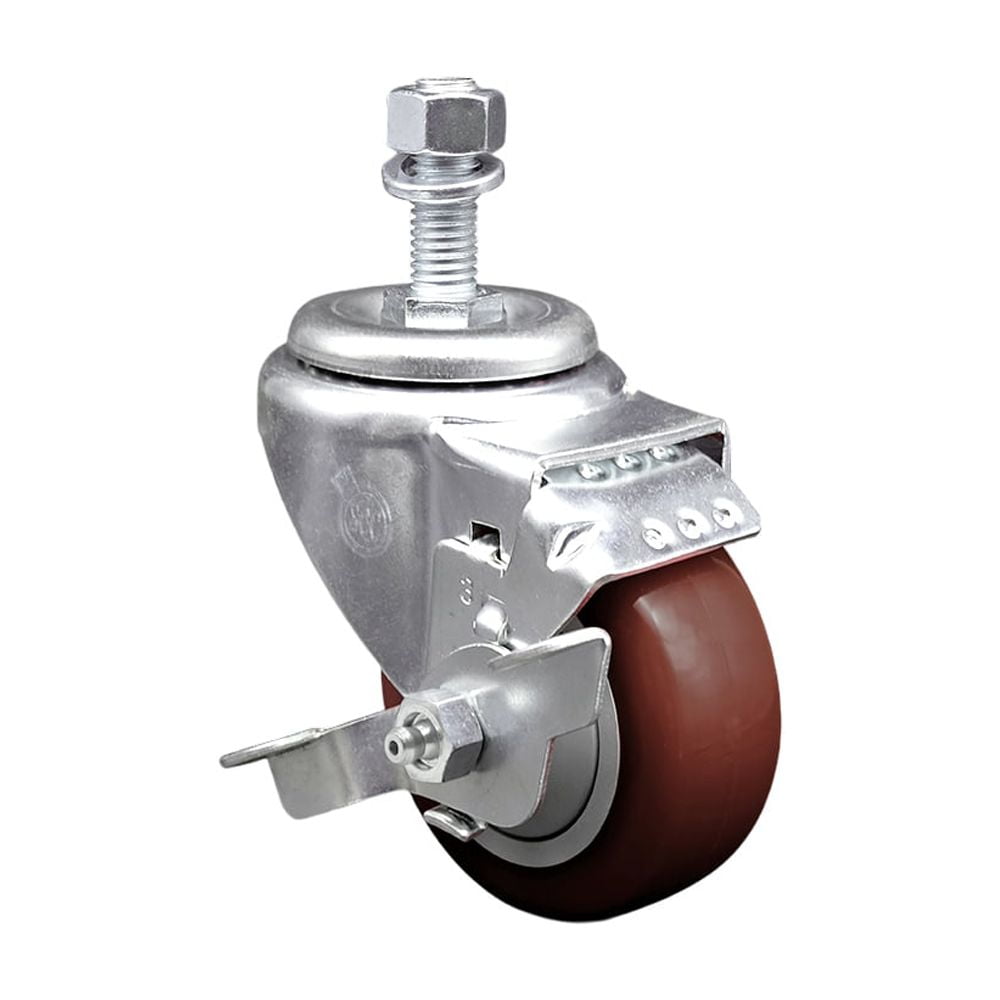3 Inch Maroon Polyurethane Wheel Swivel ½ Inch Threaded Stem Caster ...