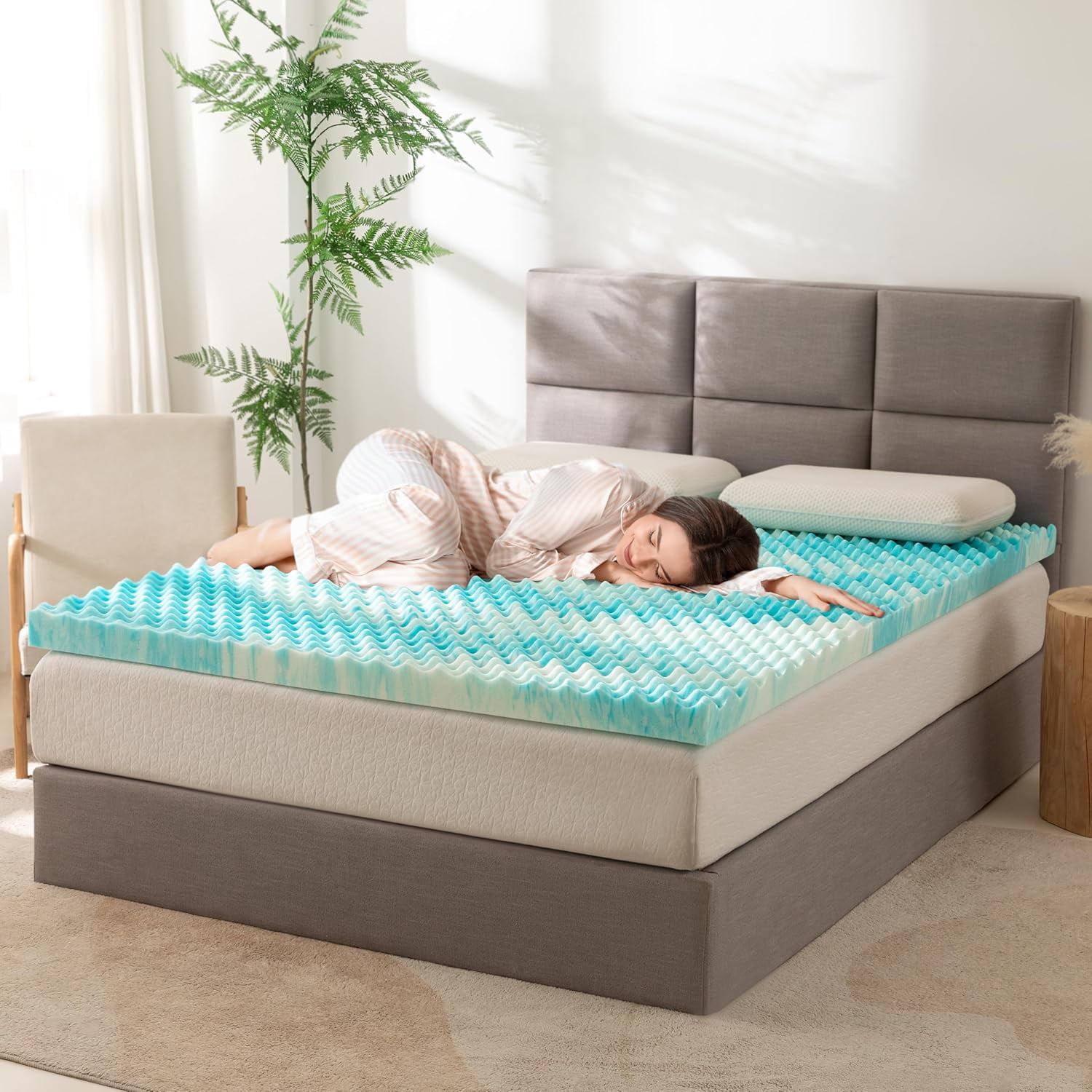 3 Inch Mattress Topper - Gel Infused Memory Foam - Assist with Airflow ...