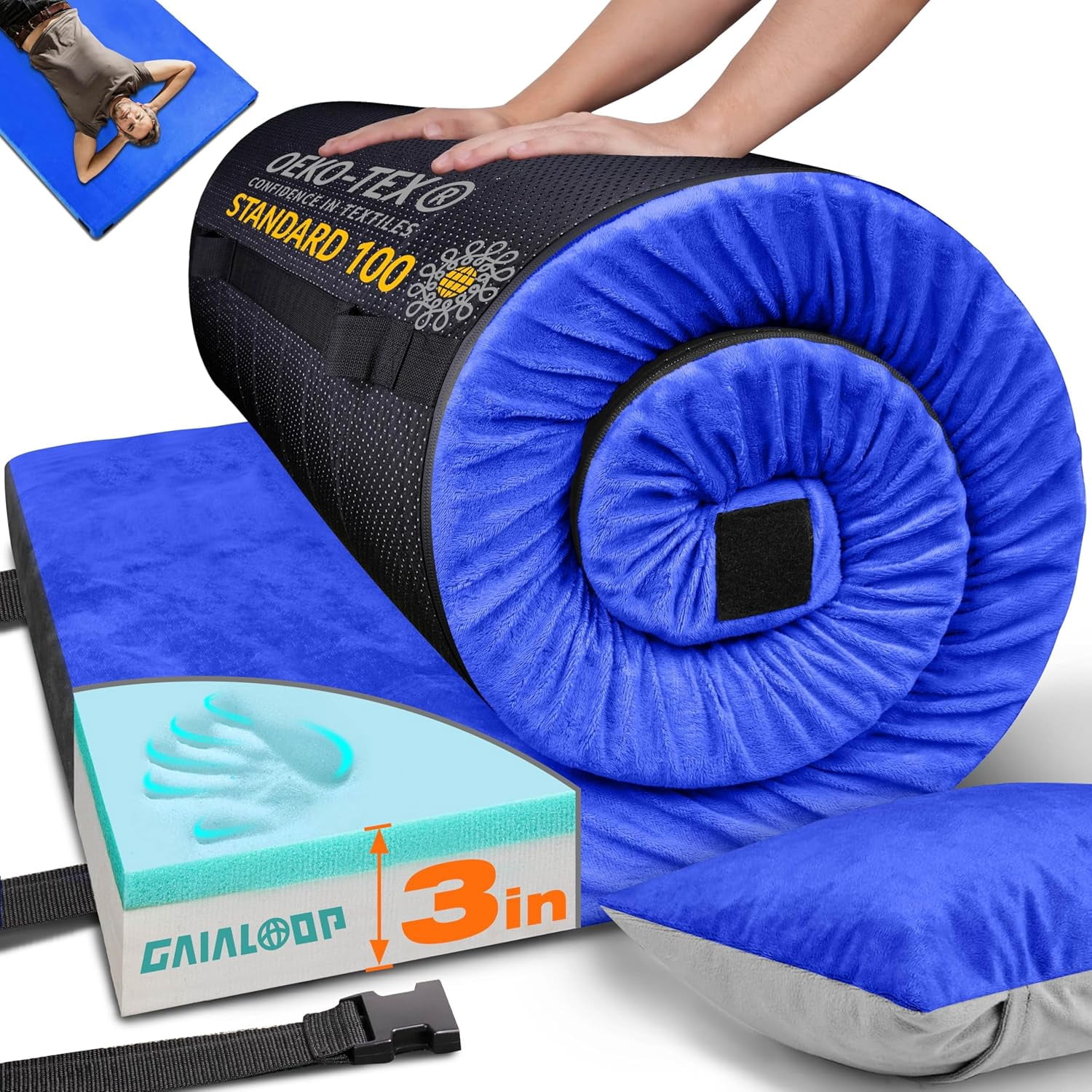 3 Inch Memory Foam Camping Mattress, Dual Layer Thick Sleeping Camp Pad ...