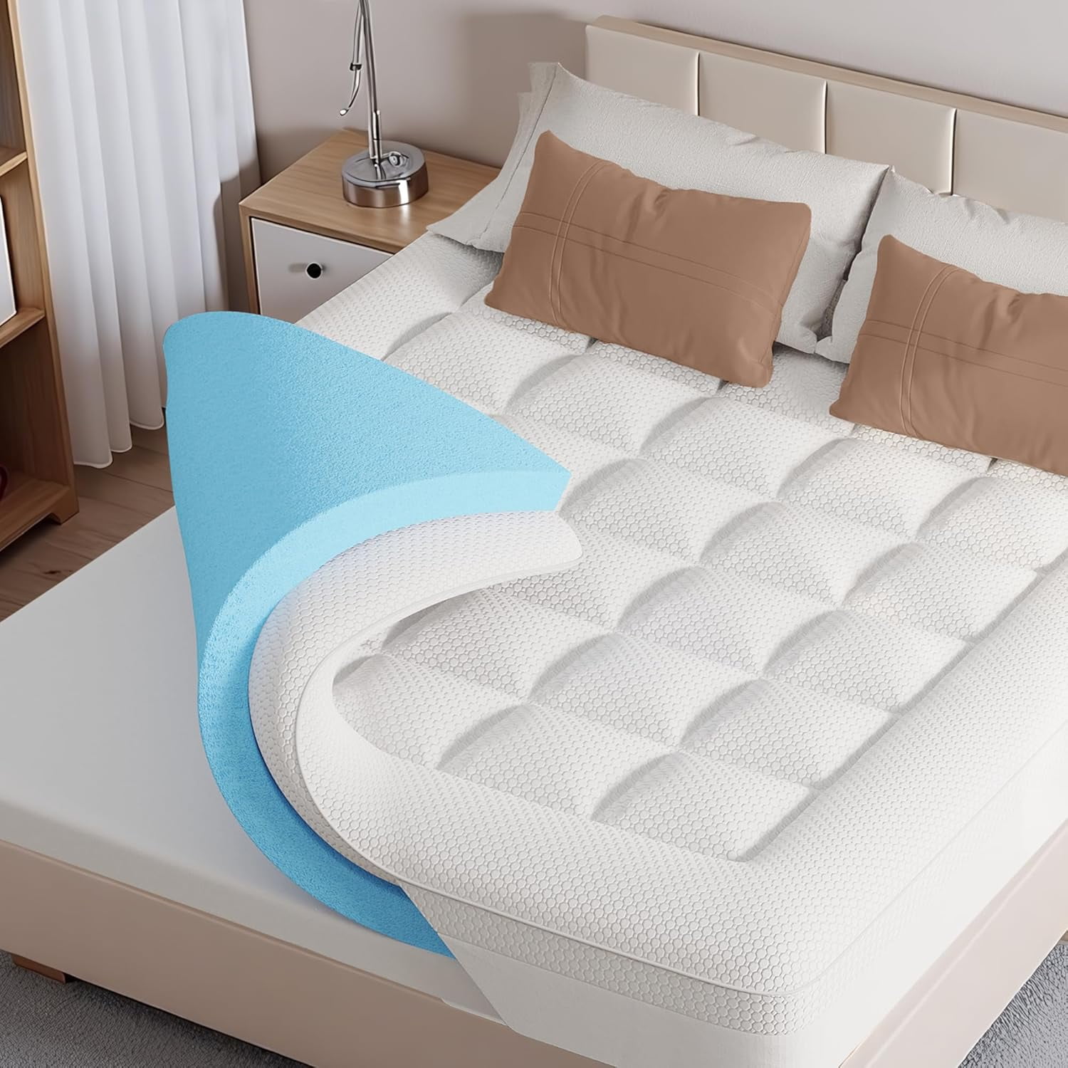 3 Inch Memory Foam Mattress Topper Full Size, Dual Layer Pillow Top ...
