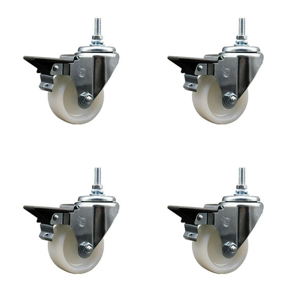 3 Inch Nylon 12MM Threaded Stem Caster Set with Brake - Walmart.com