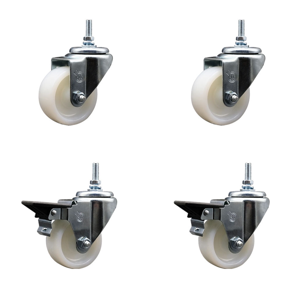 3 Inch Nylon 3/8 Inch Threaded Stem Caster Set 2 Brakes SCC - Walmart.com
