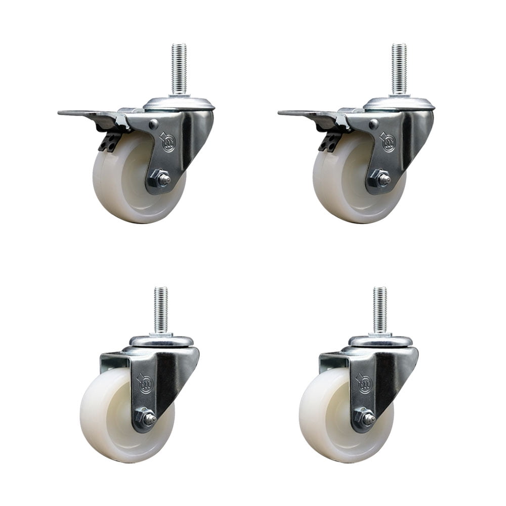 3 Inch Nylon Swivel 3/4 Inch Threaded Stem Caster Set 2 Total Lock ...