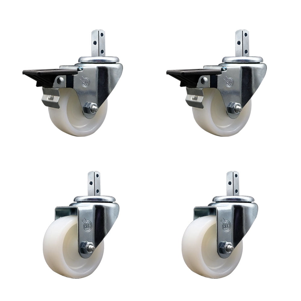 3 Inch Nylon Wheel Swivel 3/4 Inch Square Stem Caster Set 2 Brakes SCC ...