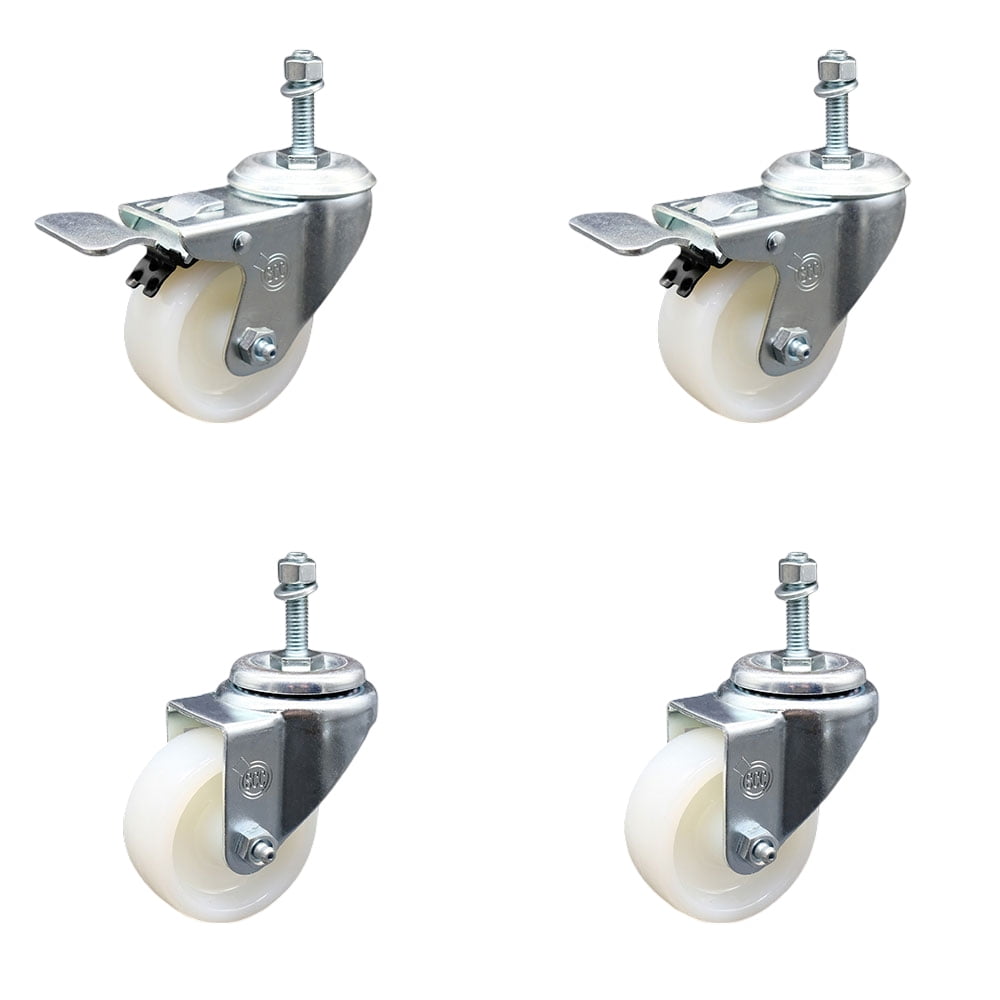 3 Inch Nylon Wheel Swivel 3/8 Inch Threaded Stem Caster Set 2 Total ...