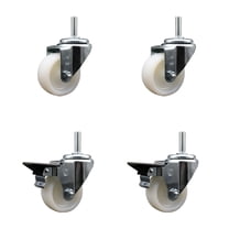5 Inch Nylon Wheel Swivel 3/8 Inch Threaded Stem Caster Set 2 Total ...