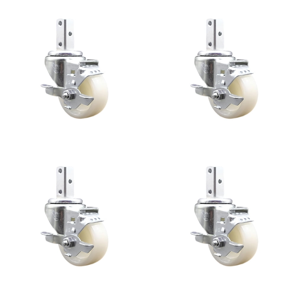 3 Inch Nylon Wheel Swivel 7/8 Inch Square Stem Caster Set with Brake ...