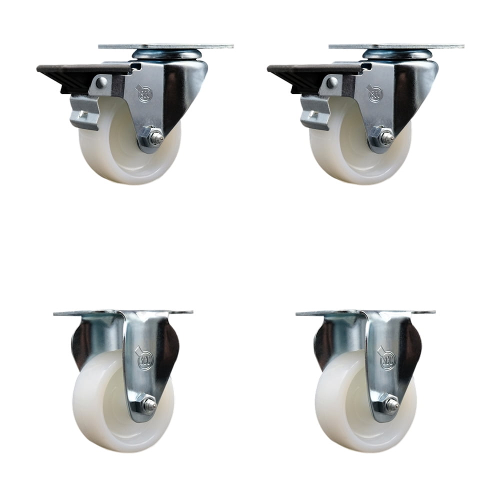 3 Inch Nylon Wheel Swivel Top Plate Caster Set with 2 Posi Brakes 2 ...