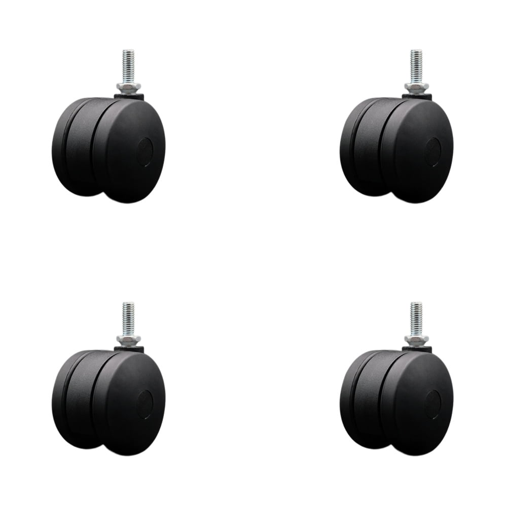 3 Inch Office Chair Casters Nylon Twin Wheel 3/8 Threaded Stem Set of 4 ...