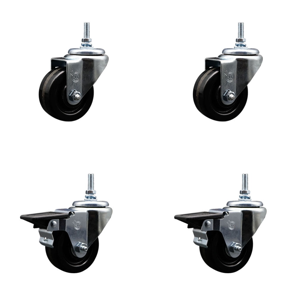 3 Inch Phenolic 12MM Threaded Stem Caster Set 2 Brakes SCC - Walmart.com