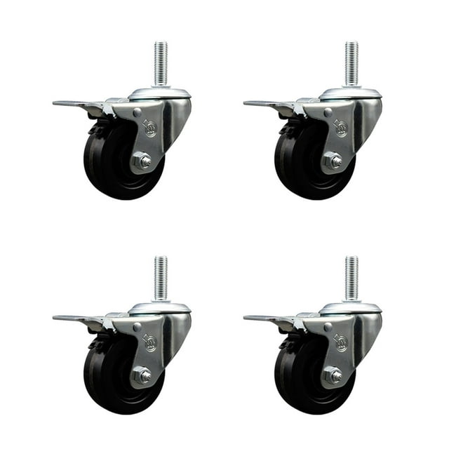 3 Inch Phenolic Swivel 3/4 Inch Threaded Stem Caster Set with Total ...