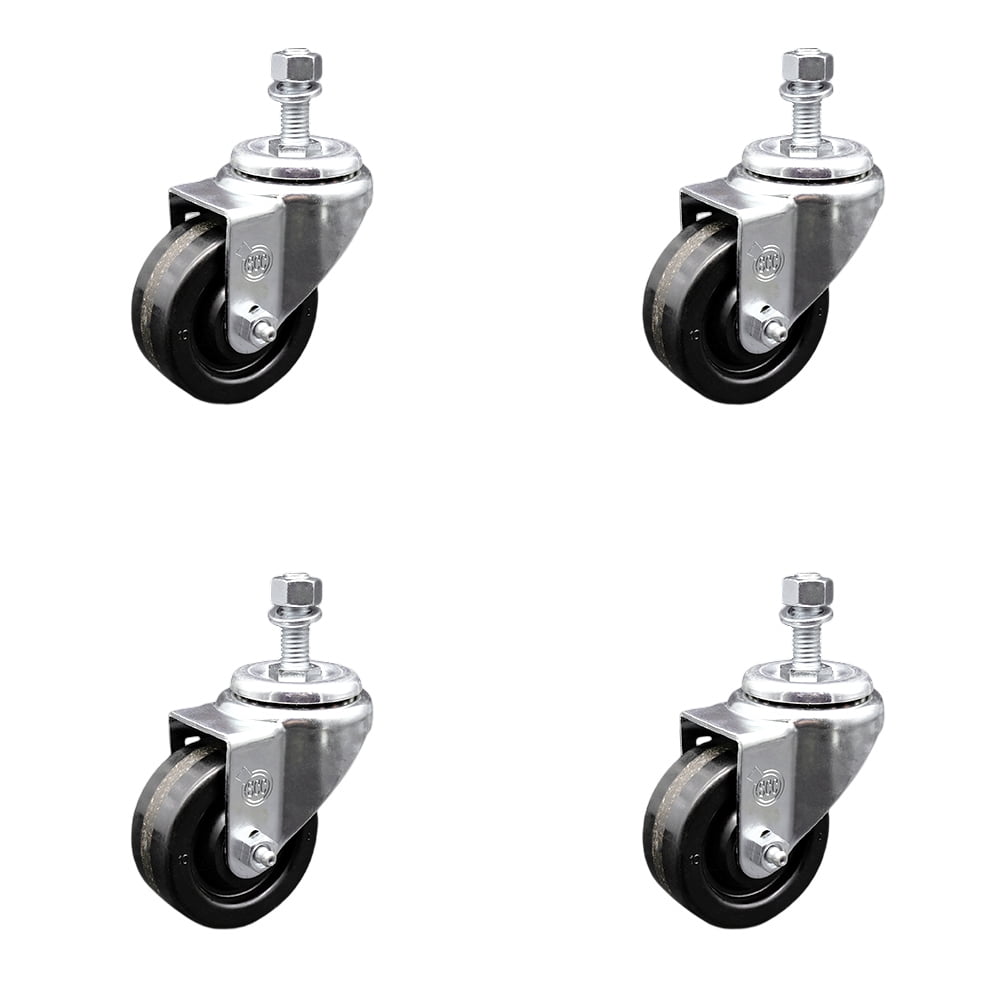 3 Inch Phenolic Wheel Swivel 10mm Threaded Stem Caster Set Service ...
