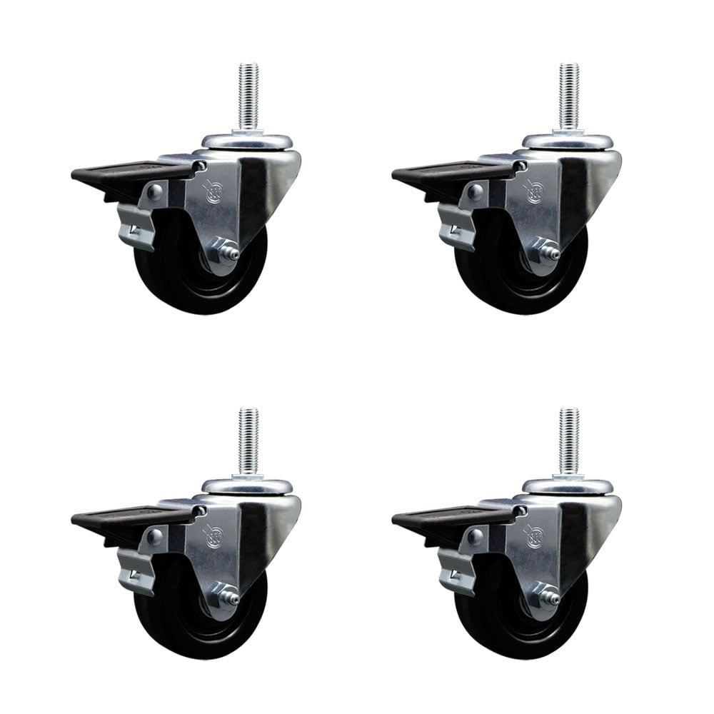 3 Inch Phenolic Wheel Swivel 5/8 Inch Threaded Stem Caster Set with ...