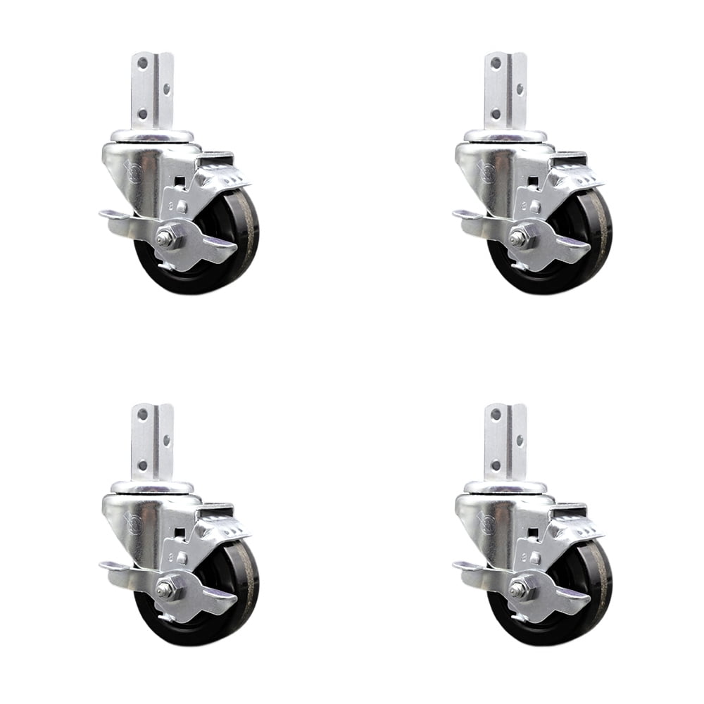 3 Inch Phenolic Wheel Swivel 7/8 Inch Square Stem Caster Set with Brake ...