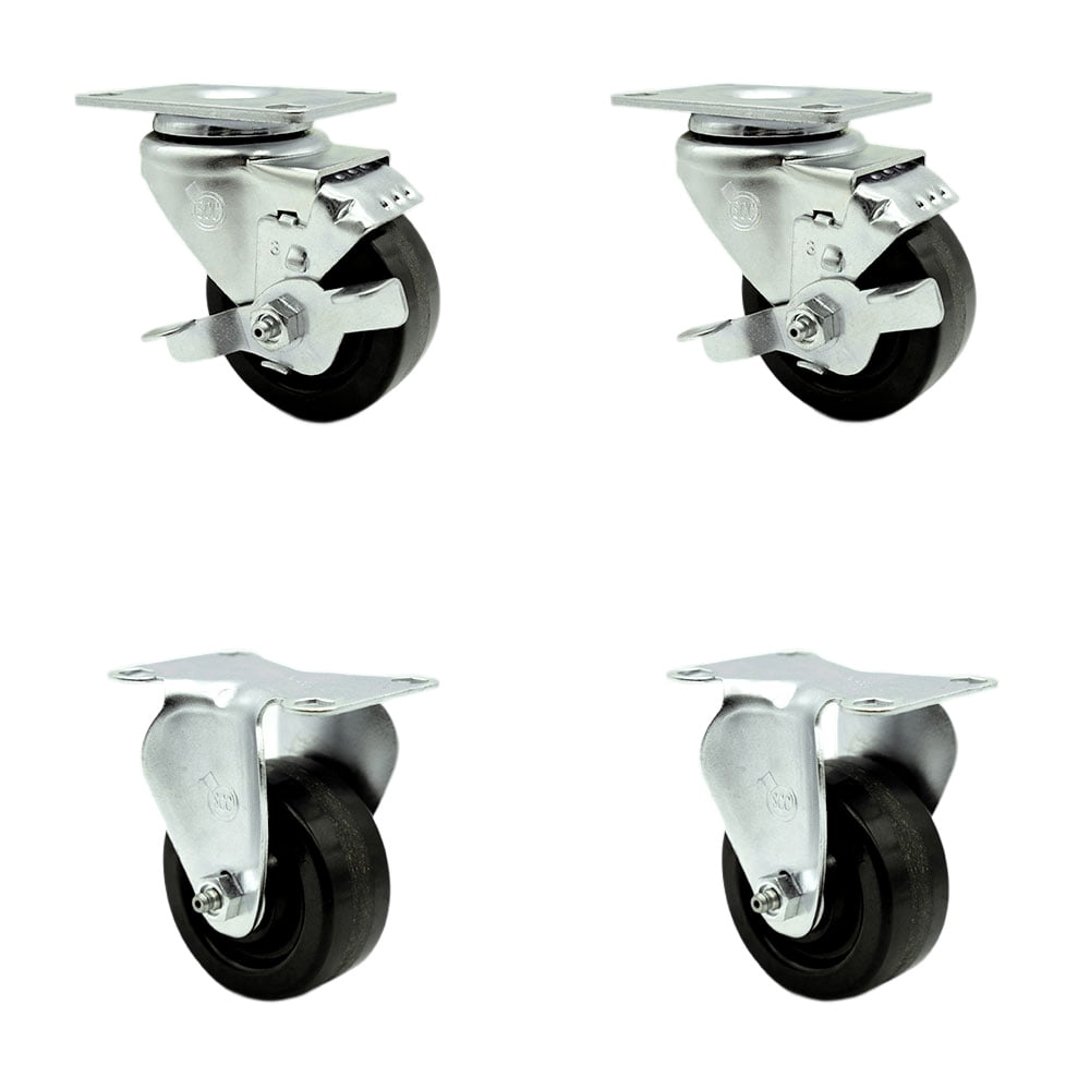 3 Inch Phenolic Wheel Swivel Top Plate Caster Set with 2 Brake 2 Rigid ...