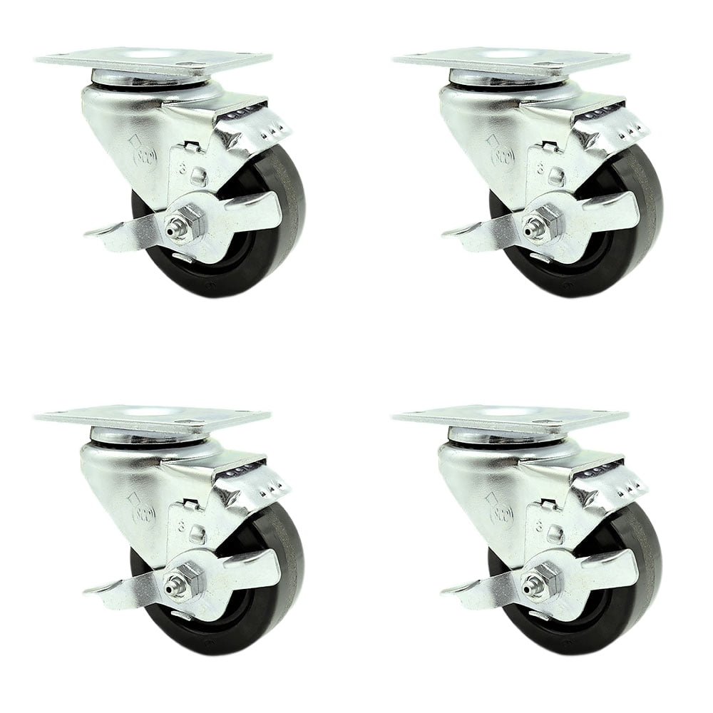 3 Inch Phenolic Wheel Swivel Top Plate Caster Set with Brake Service ...