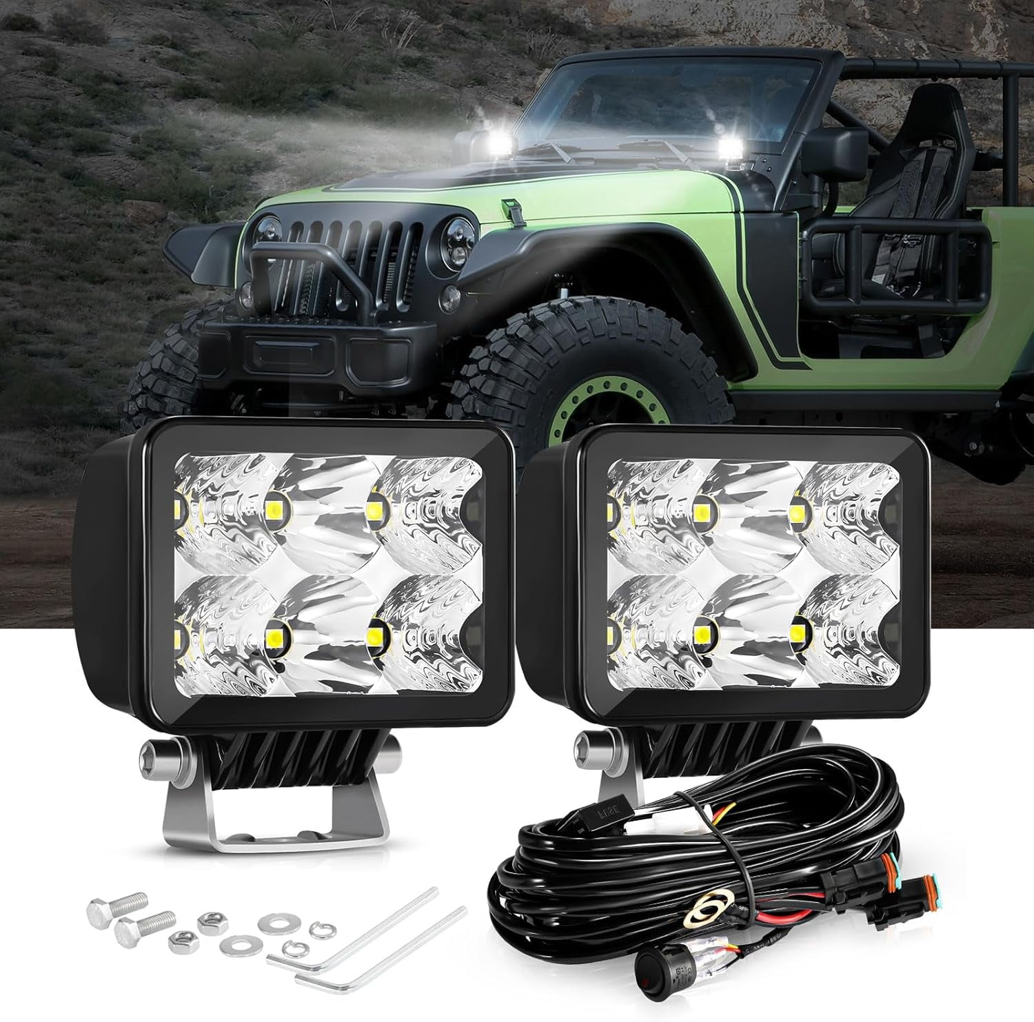 3 Inch Pod Lights, 60W Square Offroad Driving Spot Flood Combo Work ...
