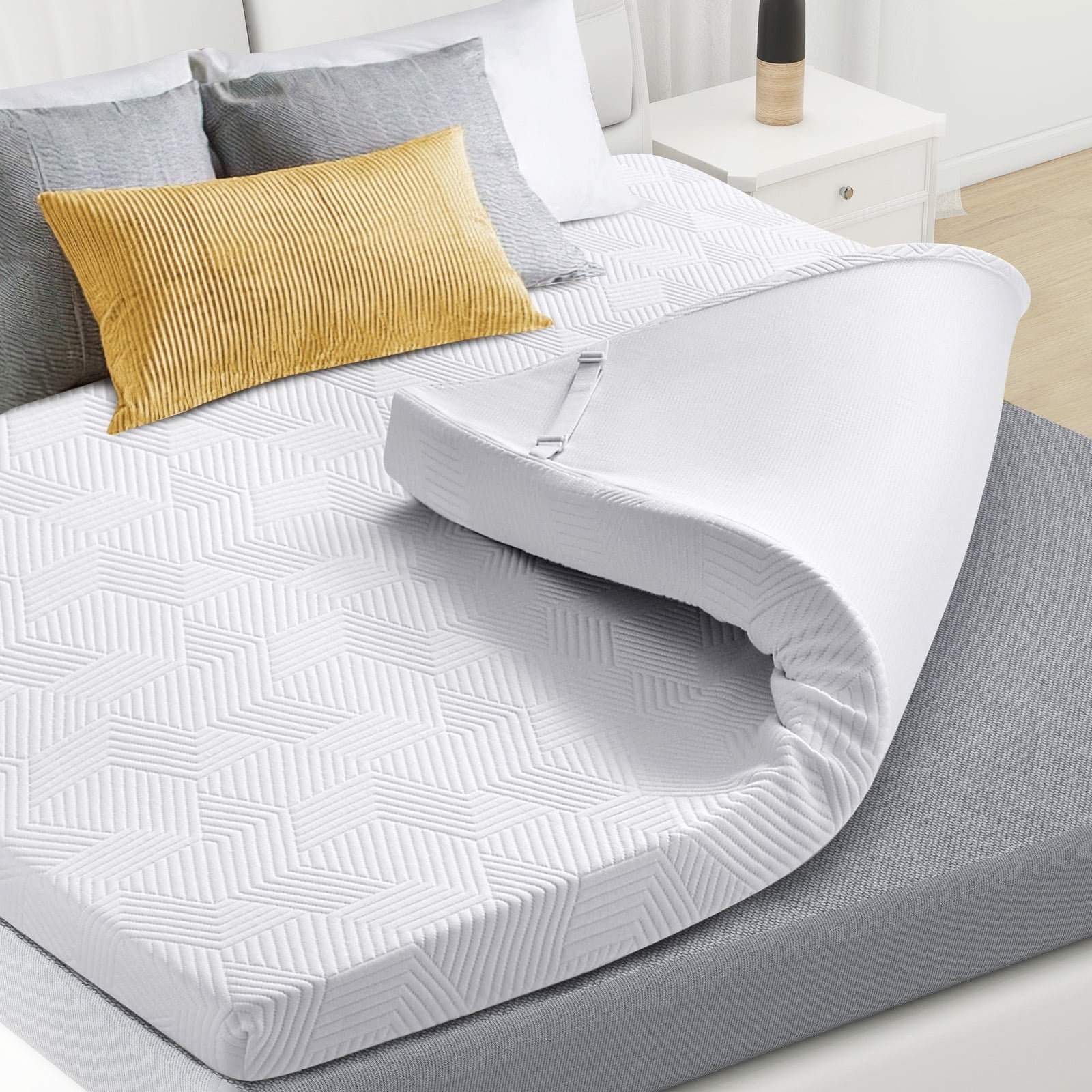 3 Inch Queen Mattress Topper With Cover, Foam Mattress Topper for Back ...