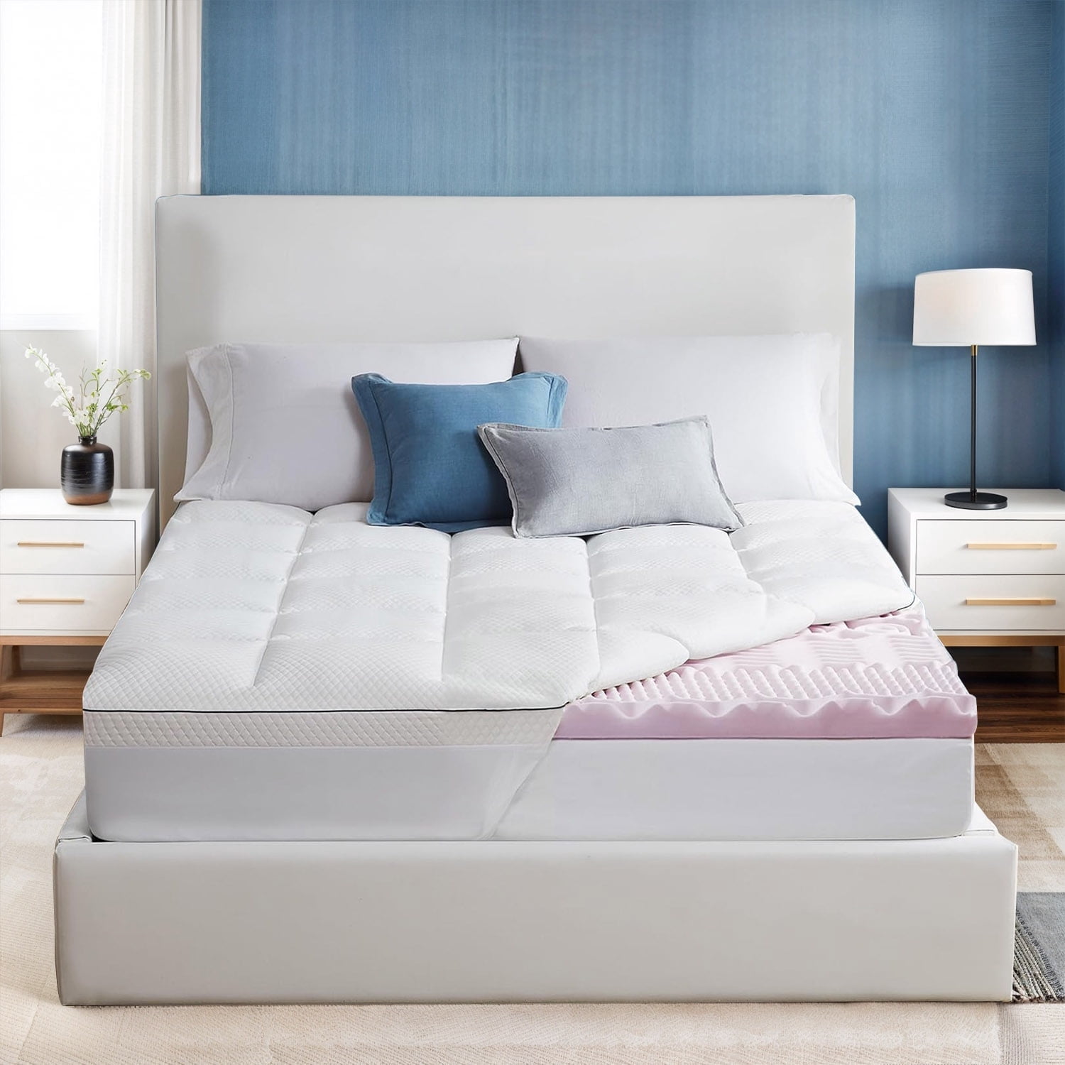 wOod-it Egg Crate 4" Foam Mattress Topper, Queen-7 Zone Cooling Gel ...