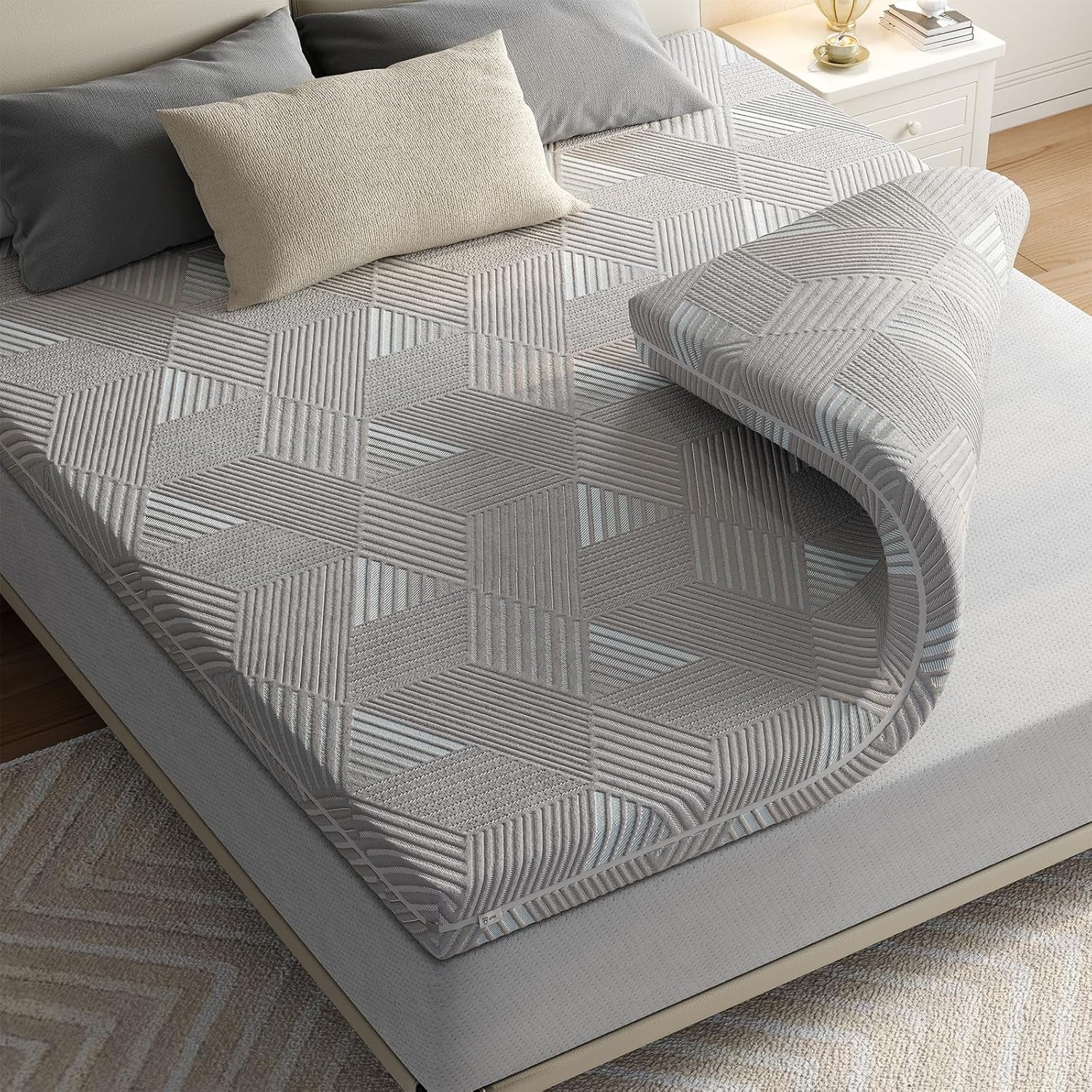 3 Inch Queen Size Gel Bamboo Charcoal Memory Foam Mattress Topper, Dual ...