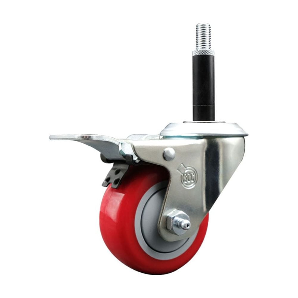 3 Inch Red Poly Swivel 3/4 Inch Expanding Stem Caster Total Lock Brake ...