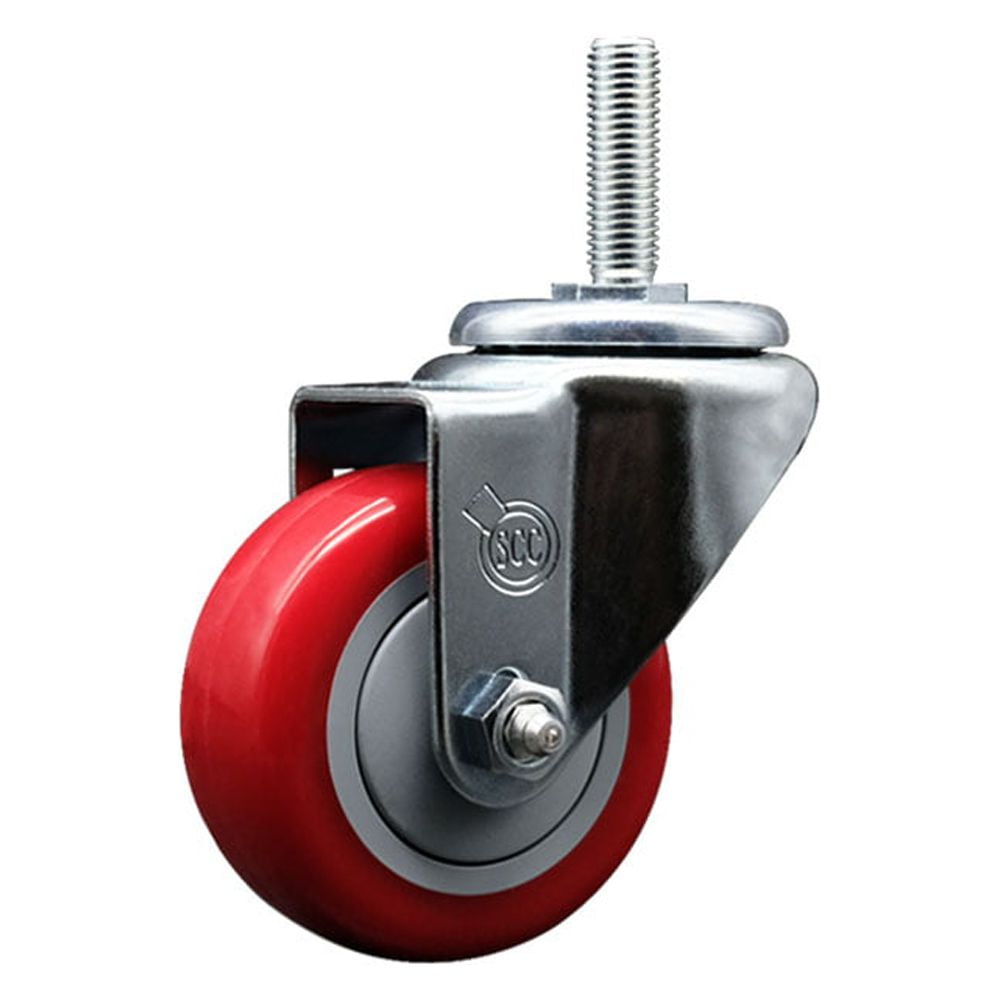 3 Inch Red Poly Wheel Swivel 5/8 Inch Threaded Stem Caster Service ...