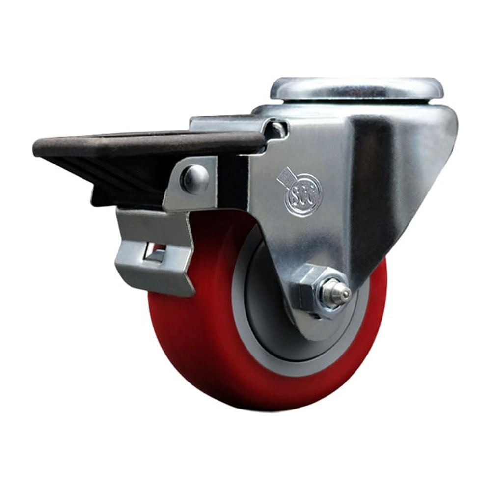 3 Inch Red Poly Wheel Swivel Bolt Hole Caster with Posi Lock Brake SCC ...