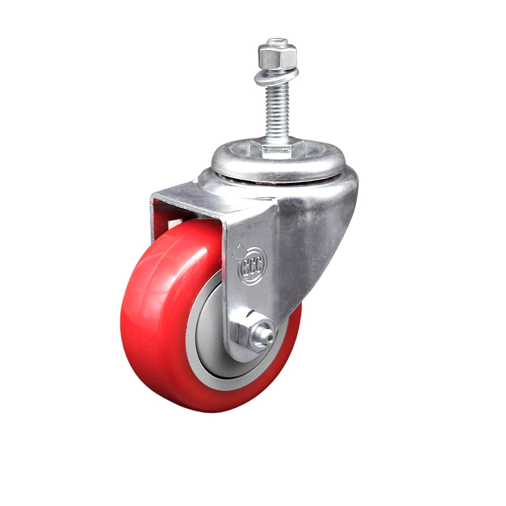 3 Inch Red Polyurethane Wheel Swivel 3/8 Inch Threaded Stem Caster SCC ...