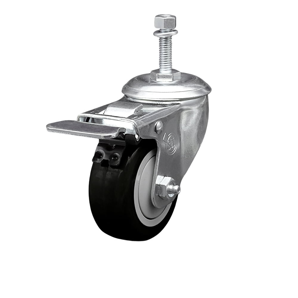3 Inch SS Black Polyurethane 10mm Threaded Stem Caster with Total Lock ...