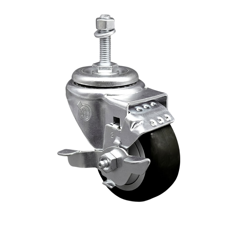 3 Inch SS Black Polyurethane Swivel 3/8 Inch Threaded Stem Caster with ...