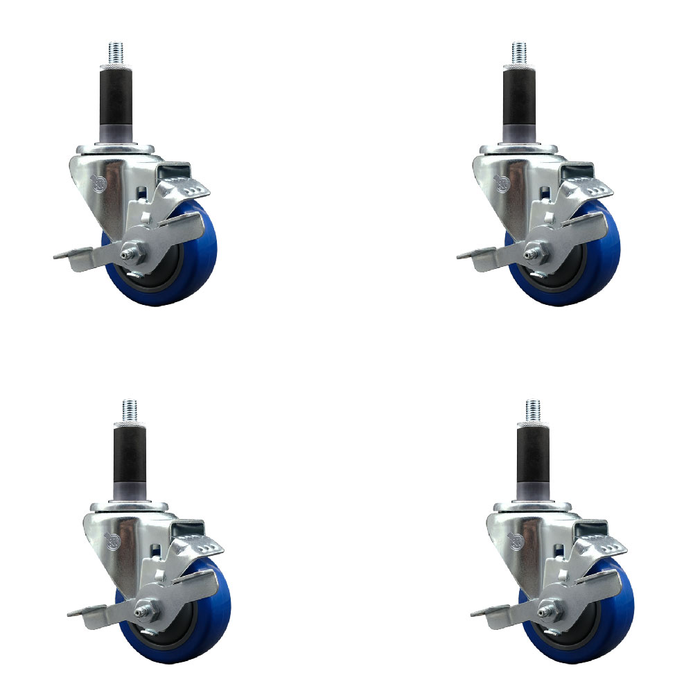 3 Inch SS Blue Poly Swivel 1-1/8 Inch Expanding Stem Caster Set with Brake SCC - Walmart.com