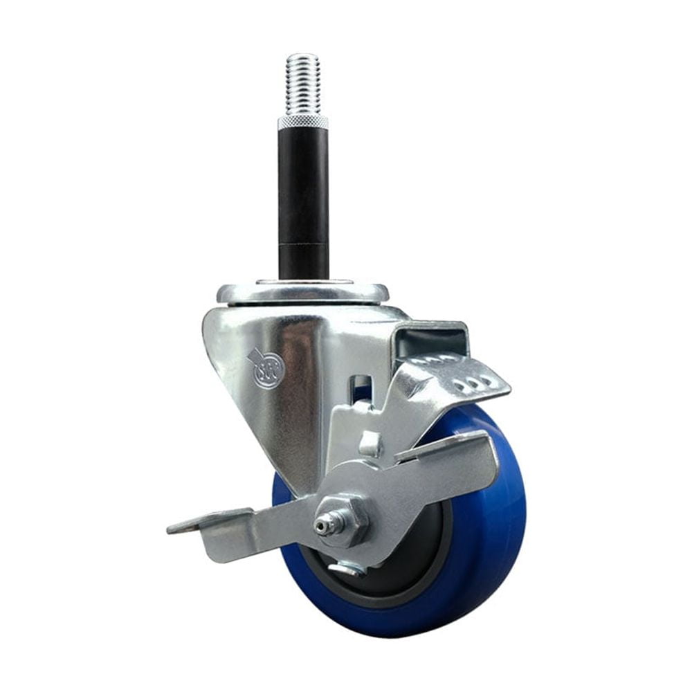3 Inch SS Blue Poly Swivel 3/4 Inch Expanding Stem Caster with Brake ...