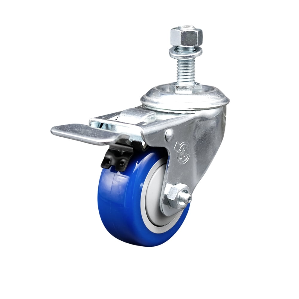 3 Inch SS Blue Polyurethane 12mm Threaded Stem Caster with Total Lock ...