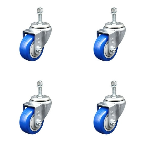 5 Inch SS Red Polyurethane Wheel Swivel 3/8 Inch Threaded Stem Caster ...