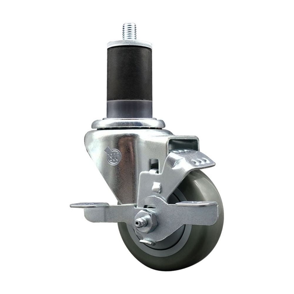 3 Inch SS Gray Poly Swivel 1-5/8 Inch Expanding Stem Caster with Brake ...