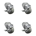 3 Inch SS Gray Polyurethane Wheel Swivel Bolt Hole Caster Set with ...