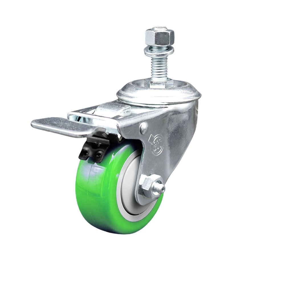 3 Inch SS Green Polyurethane ½ Inch Threaded Stem Caster with Total ...